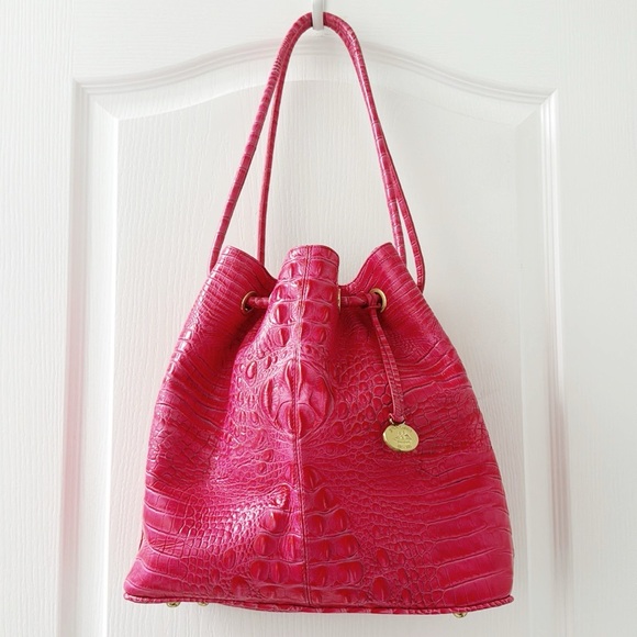 Brahmin | Bags | Brahmin Hot Pink Croc Bucket Bag Melbourne Cinch With ...